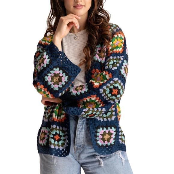 SAACHI | Sweaters | Saachi Granny Square Crochet Kimono Boho Handmade ...